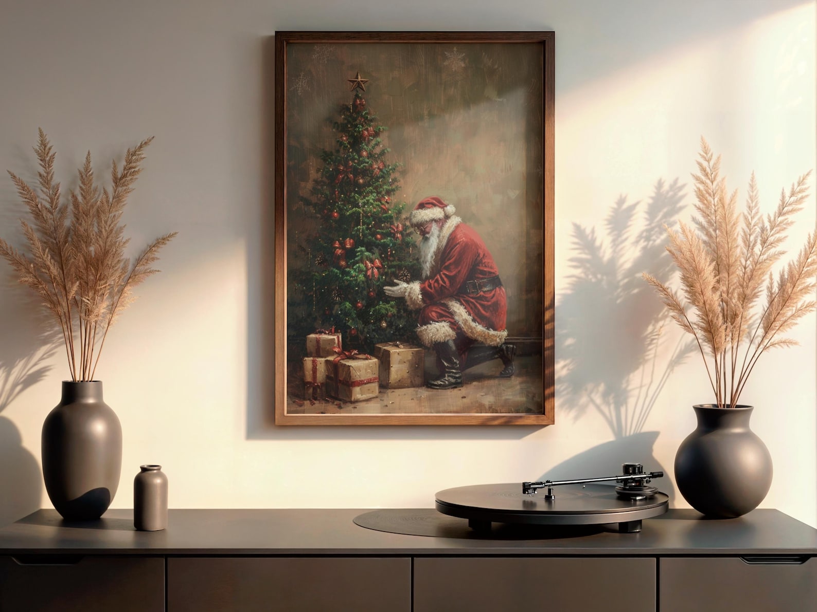 Vintage Santa Claus Christmas Printable Wall Art, Santa Decorating Tree ...