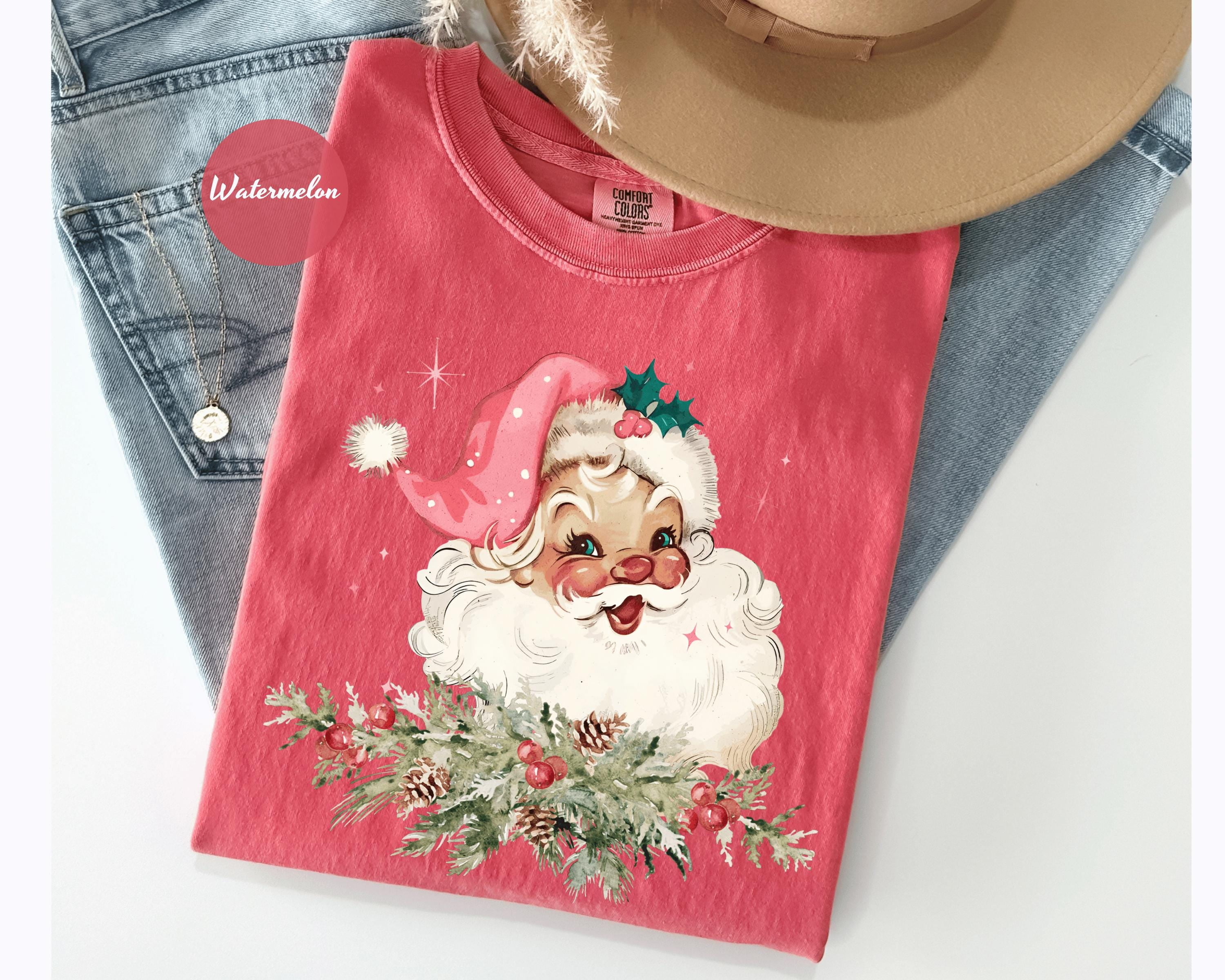 Vintage Santa Face Christmas Graphic Print T-Shirt | Retro Holiday ...