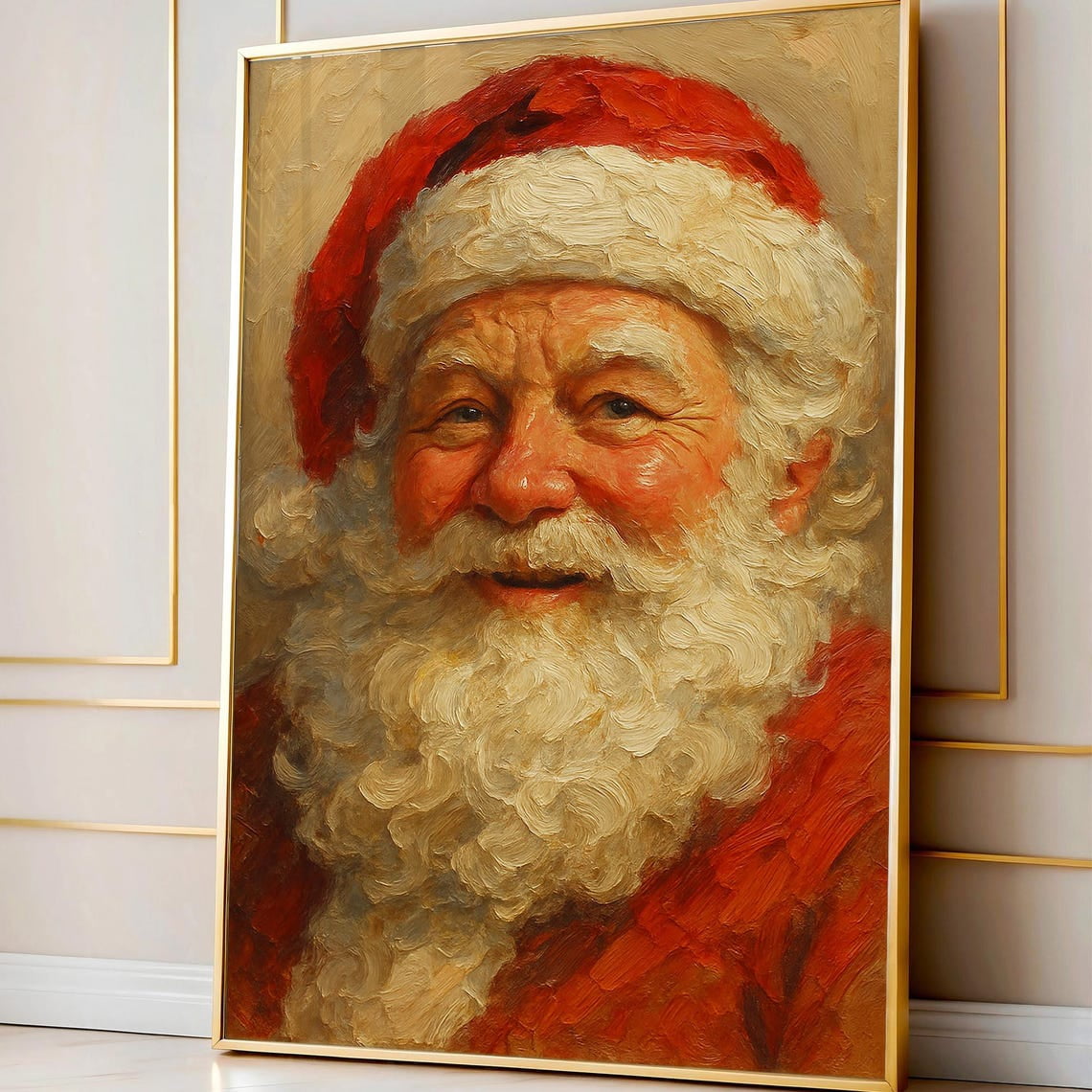 Vintage Santa Portrait Poster, Cozy Rustic Winter Printable, Classic ...