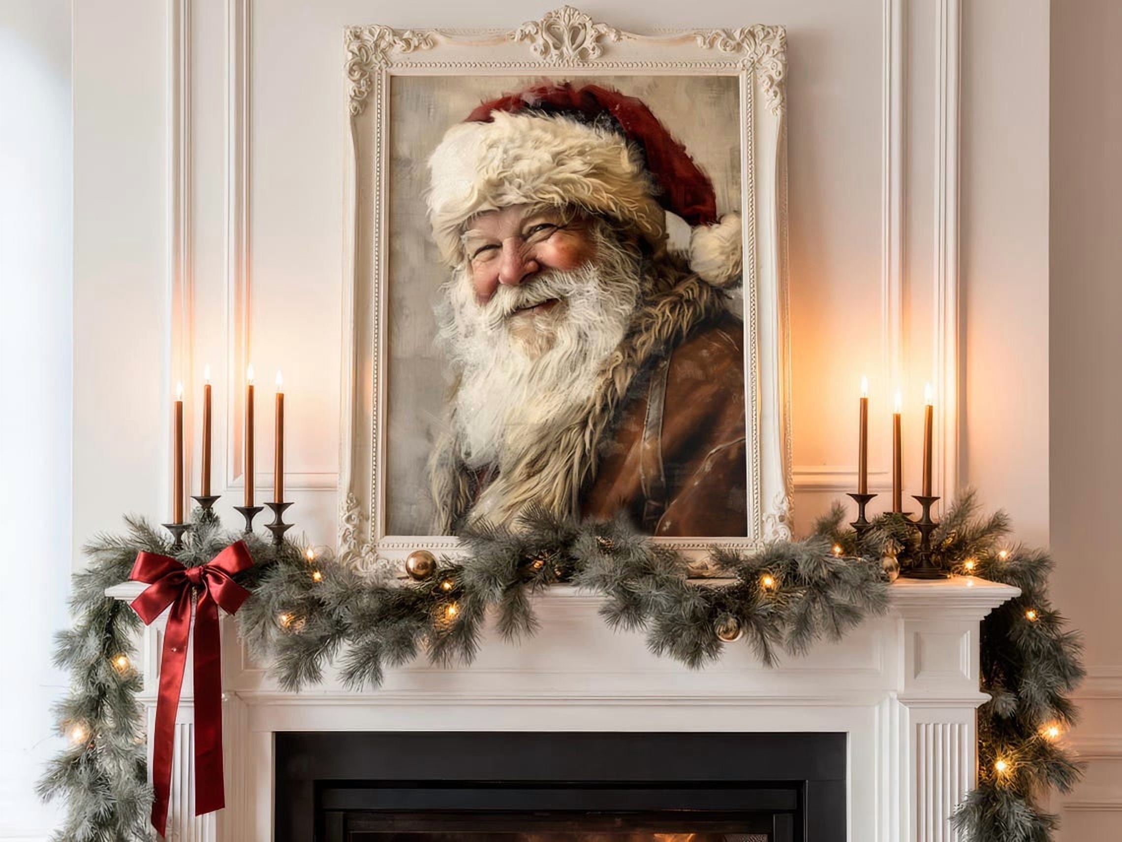 Vintage Santa Portrait Poster Wall Art Neutral Drawing Print Antique ...