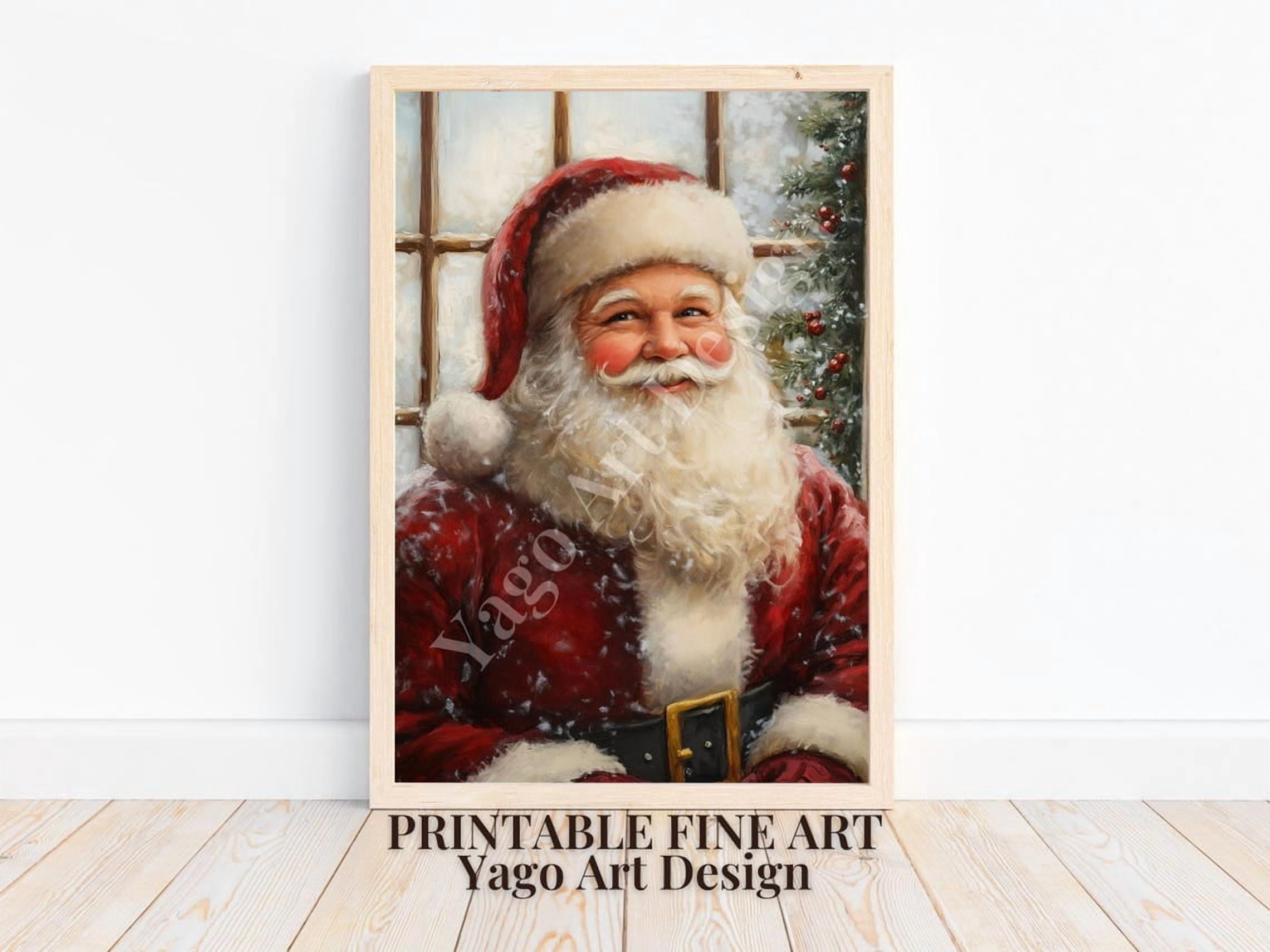 Vintage Santa Portrait, Rustic Winter Art UNFRAMED Poster, Wall Art for ...