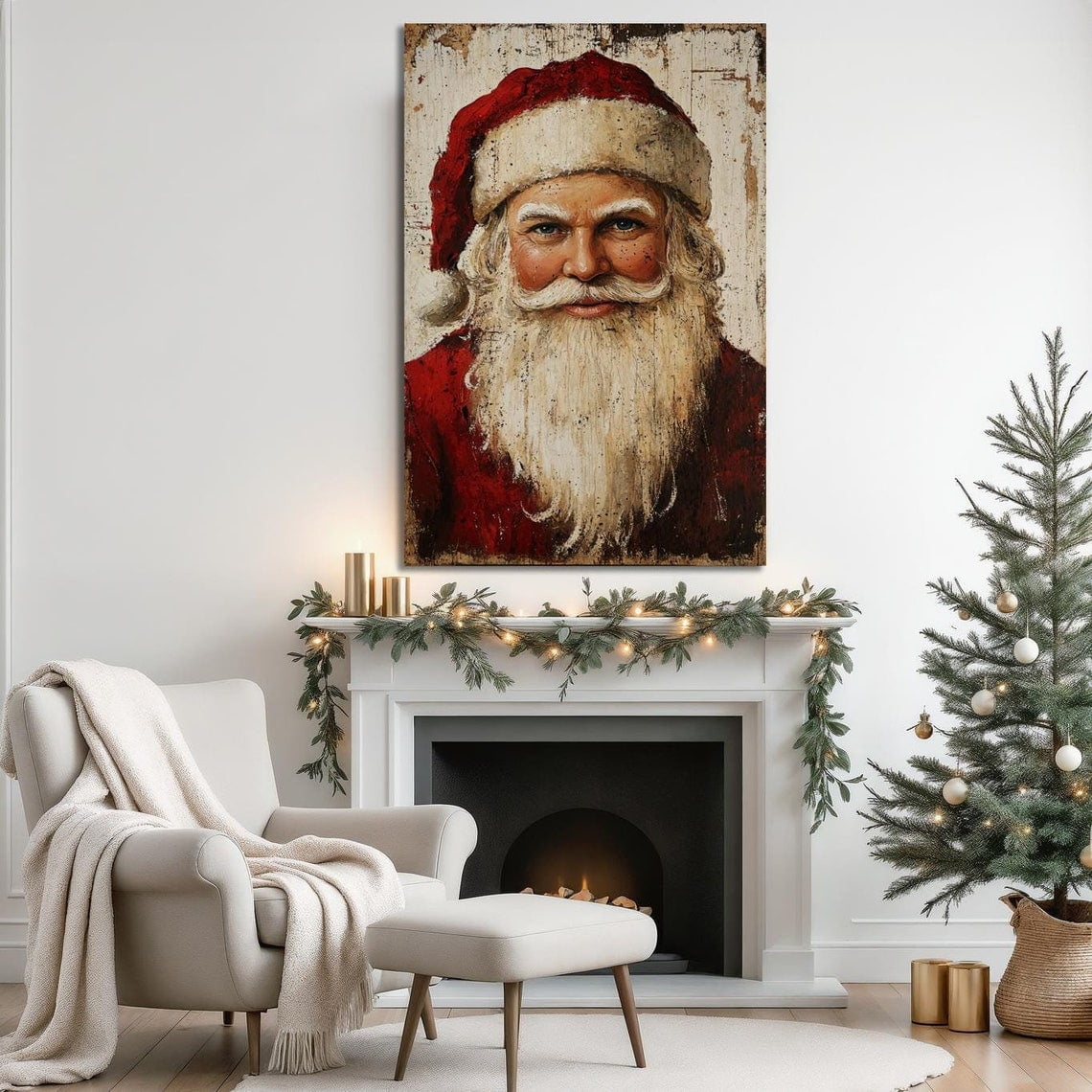 Vintage Santa Portrait Wall Art Classic Santa Claus Poster Rustic ...