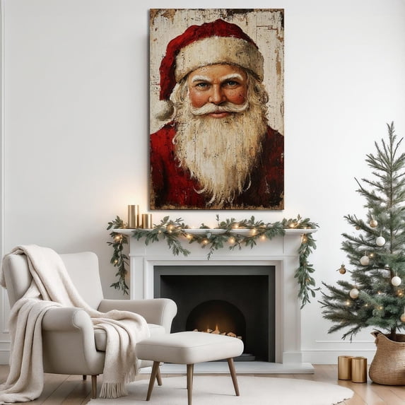 Vintage Santa Portrait Wall Art Classic Santa Claus Print Rustic Winter ...