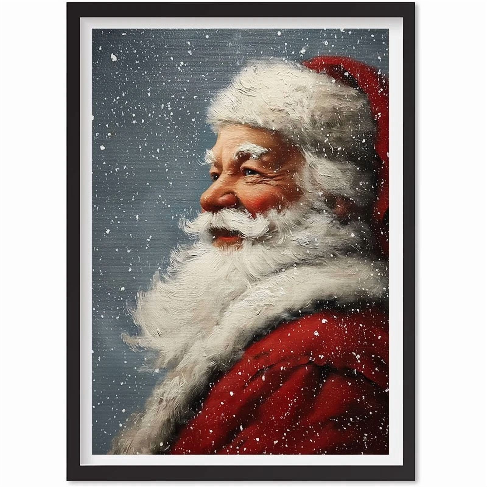 Vintage Santa Portrait Wall Art, Snowy Printable Christmas Art, Rustic ...