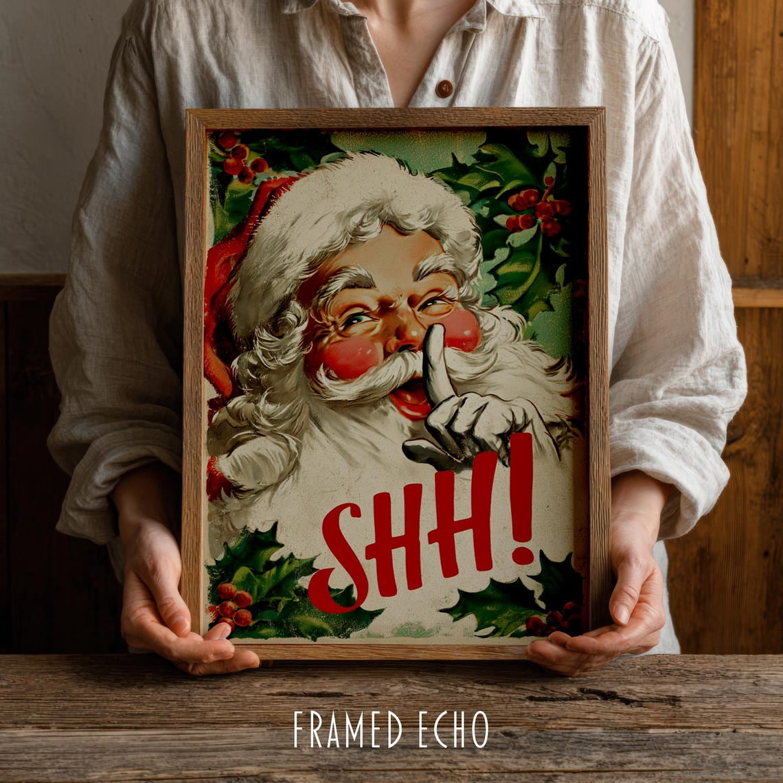 Vintage Santa Poster, Christmas Wall Art, “Shh” Santa Sign, Unframed ...