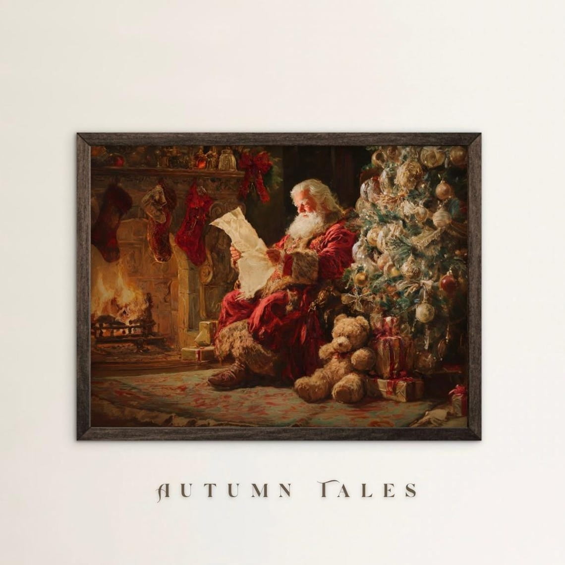 Vintage Santa Poster Wall Art Cozy Elegant Winter Print Festive Kids ...