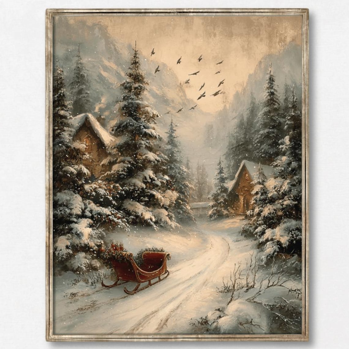 Vintage Santa Sleigh Poster, Classic Wall Art, Rustic Festive Decor ...