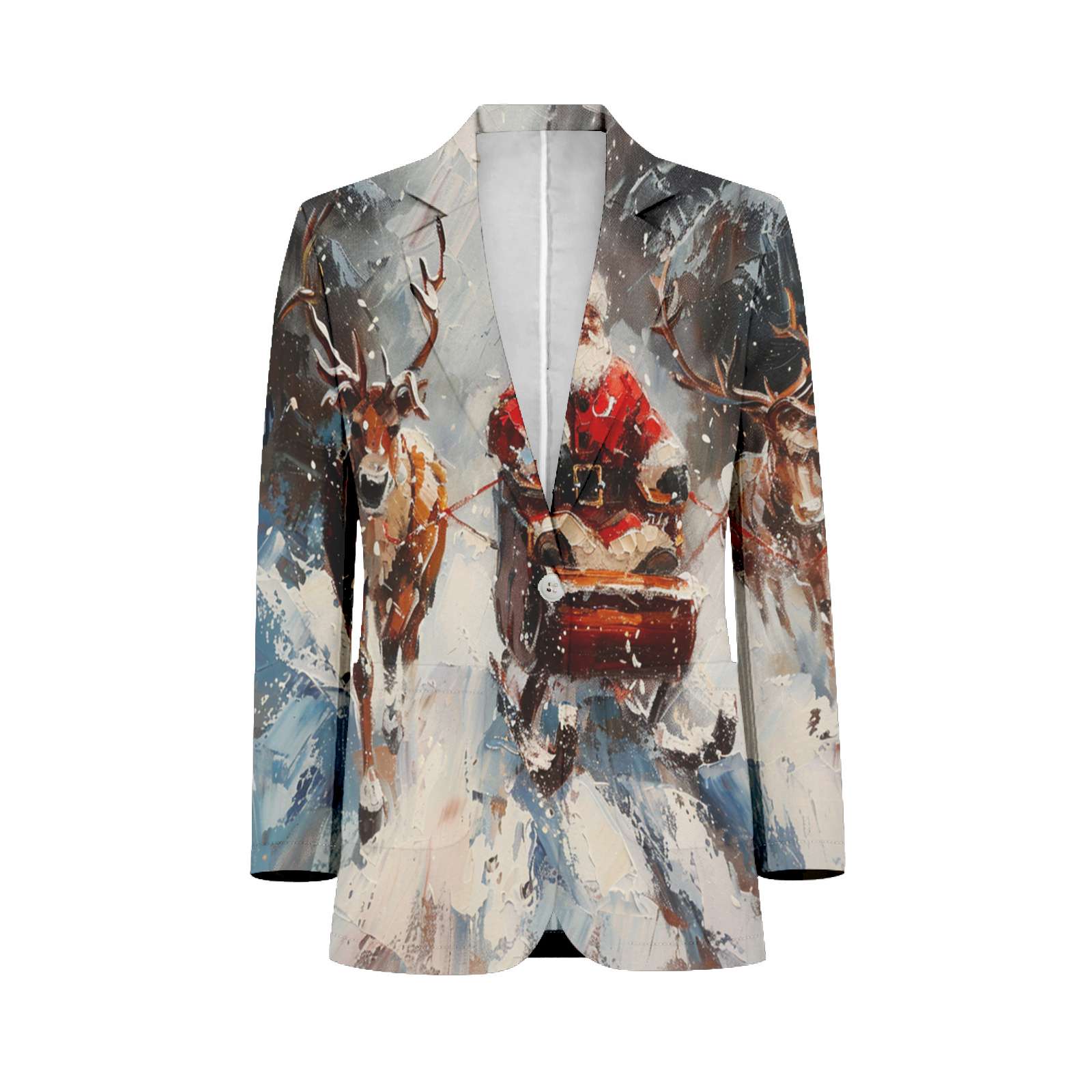 Vintage Santa With Reindeer Men's Suit Blazer Casual Party Wear Slim ...