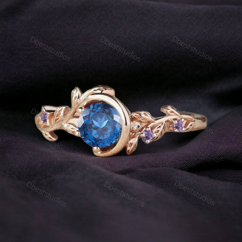 Vintage Sapphire Twisted Ring Nature Inspired Gold Ring Amethyst ...