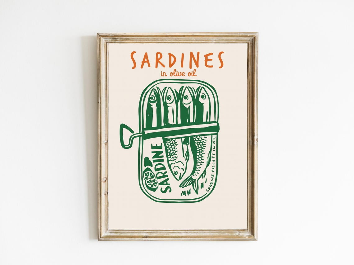 Vintage Sardines Art Poster: Retro Kitchen Seafood Poster, Unframed ...