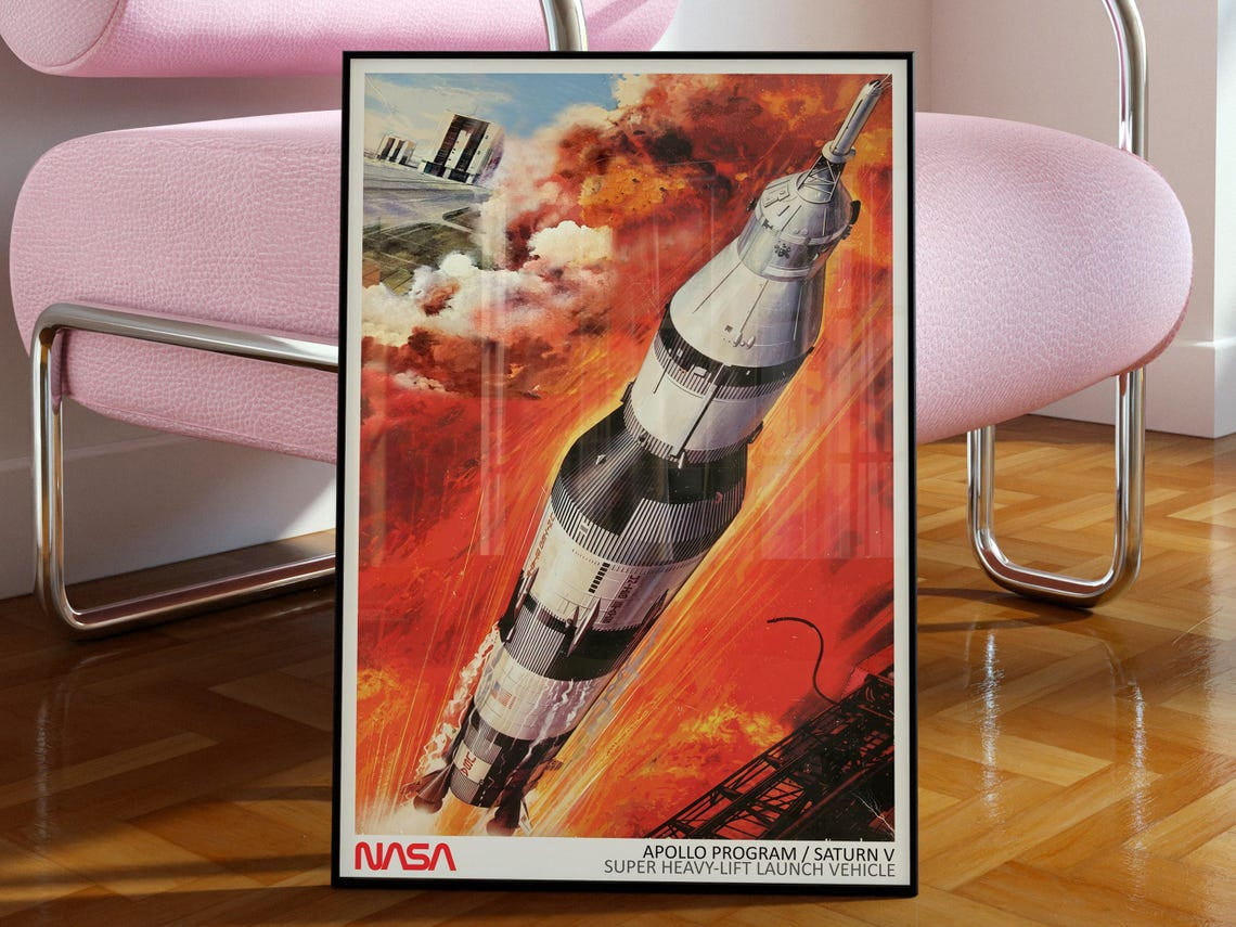 Vintage Saturn V Poster, Apollo 11, Moon Landing, Rocket, Space Capsule ...