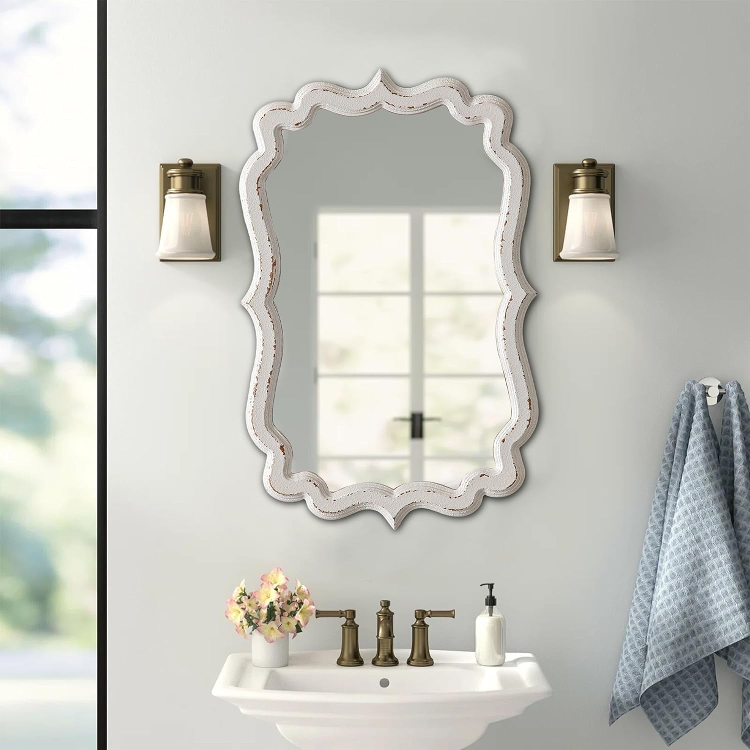 Vintage Scalloped White Mirrors for Wall Decor Living Room 13 x 20 ...