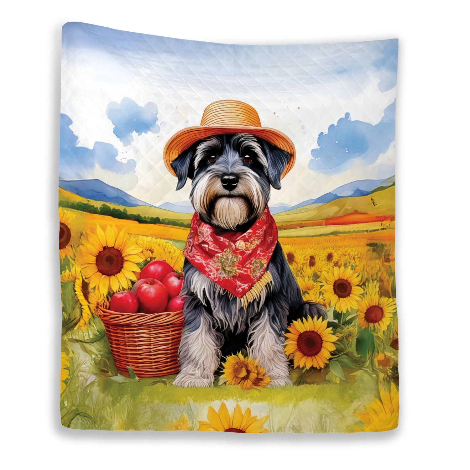 Vintage Schnauzer Says Hello Mother's Day Summer Sunflower Field Quilt ...