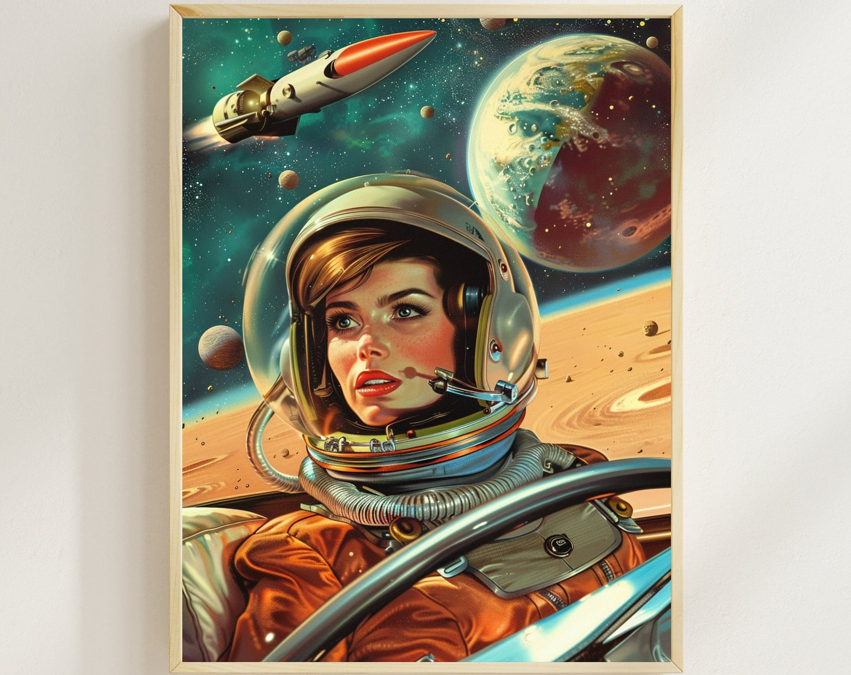 Vintage SciFi Pop Art Retro Astronaut Woman On Mars Space Poster Retro ...