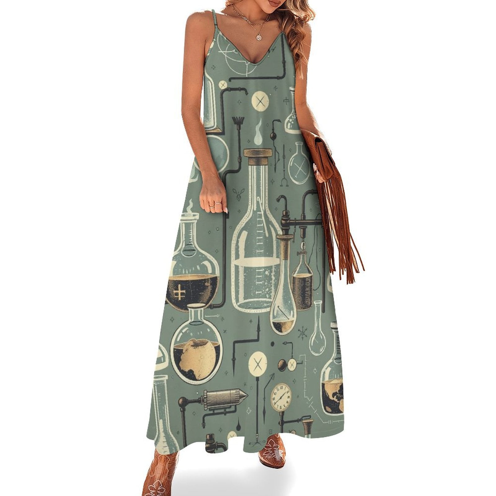 Vintage Science Old Chemistry Laboratory Seamless Pattern Sleeveless Dress Beach Outfits for ...