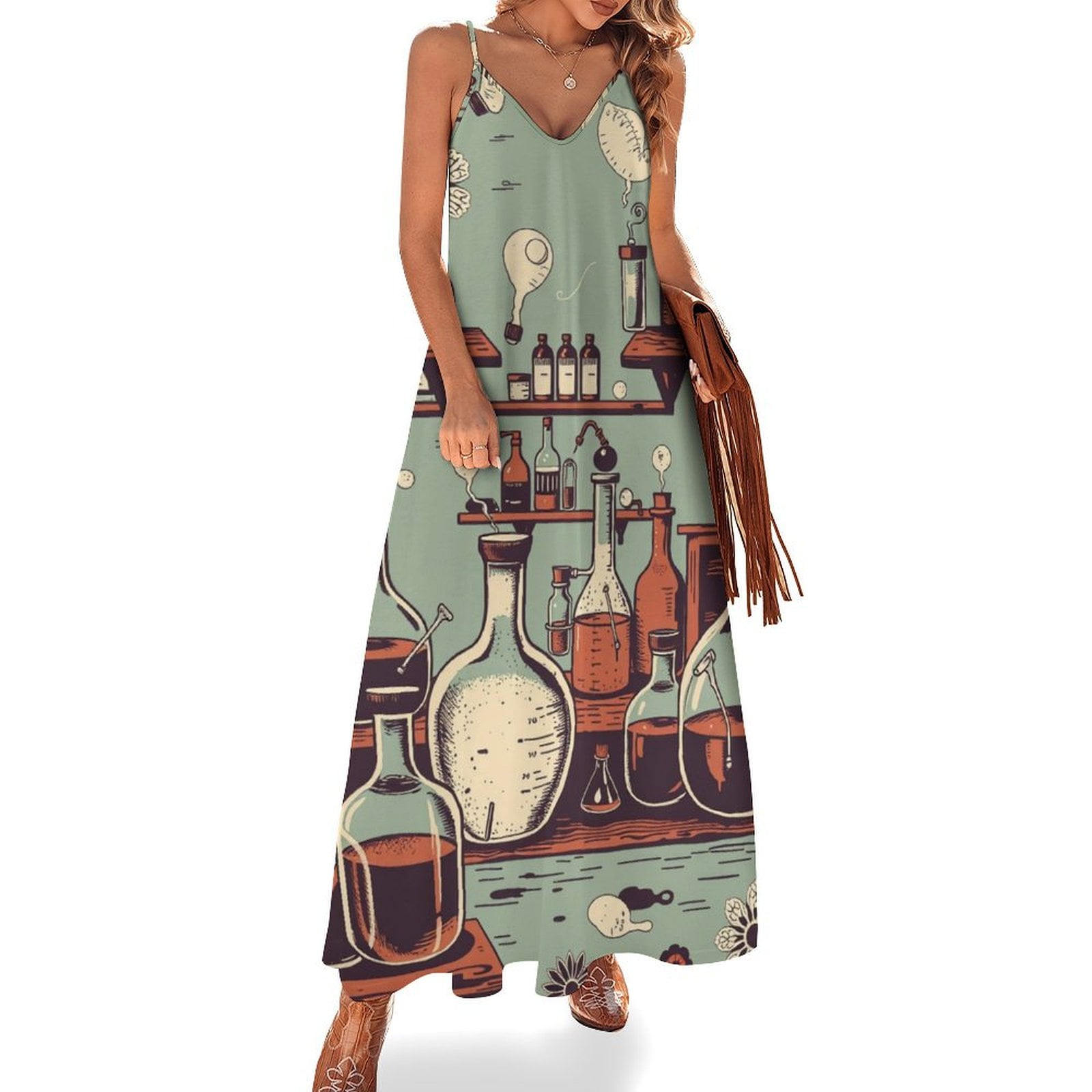 Vintage Science Old Chemistry Laboratory Seamless Pattern Sleeveless Dress Beach Outfits for ...