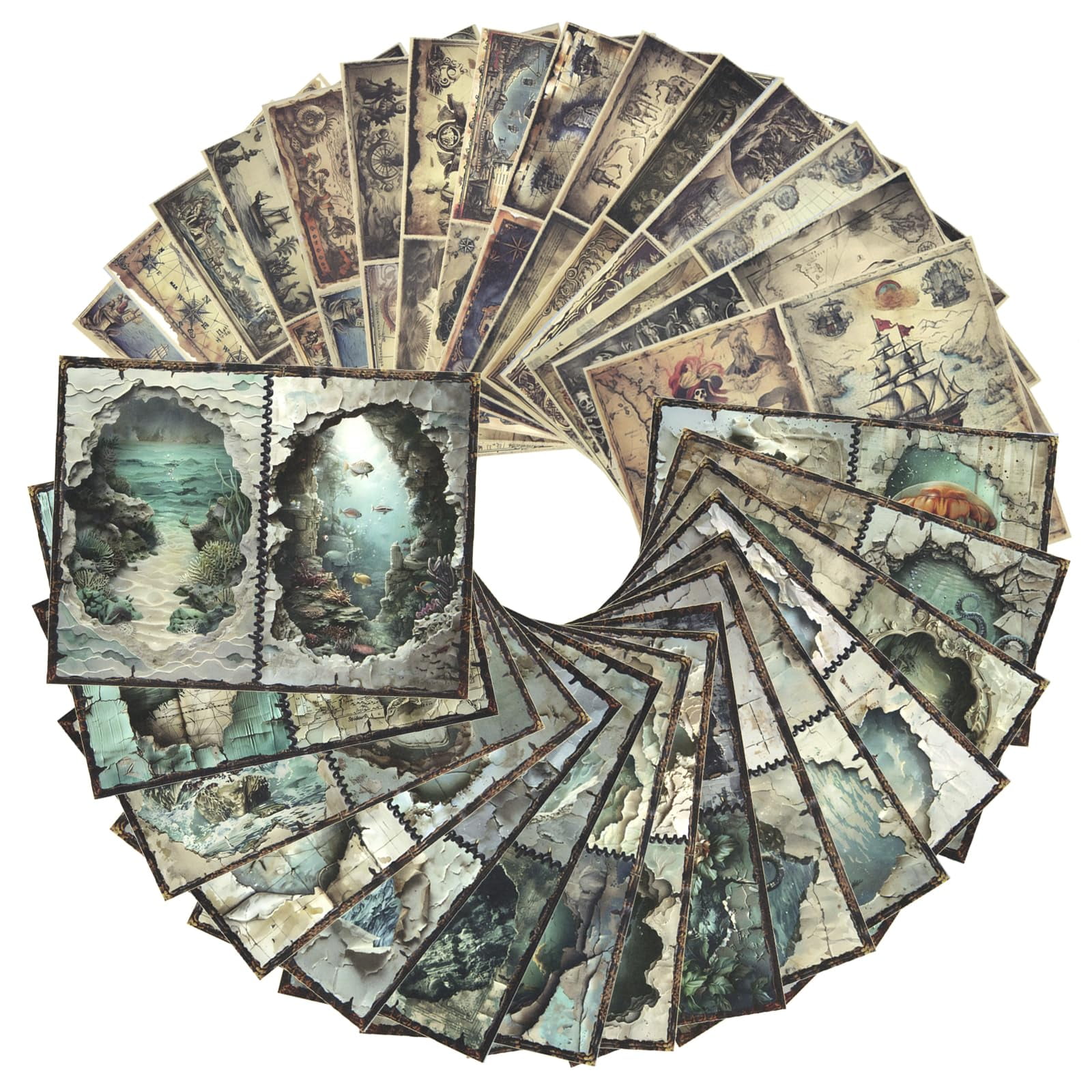 Vintage Scrapbook Paper - KEF16 30 Sheets,5.5"×7.1”Antique Ocean World Map Design, Acid-Free ...