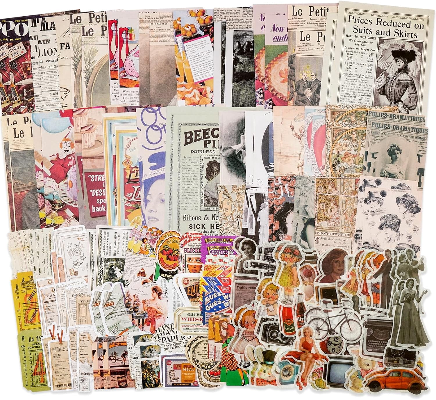 Vintage Scrapbook Supplies Pack (200 Pieces) for Junk Journal Bullet ...