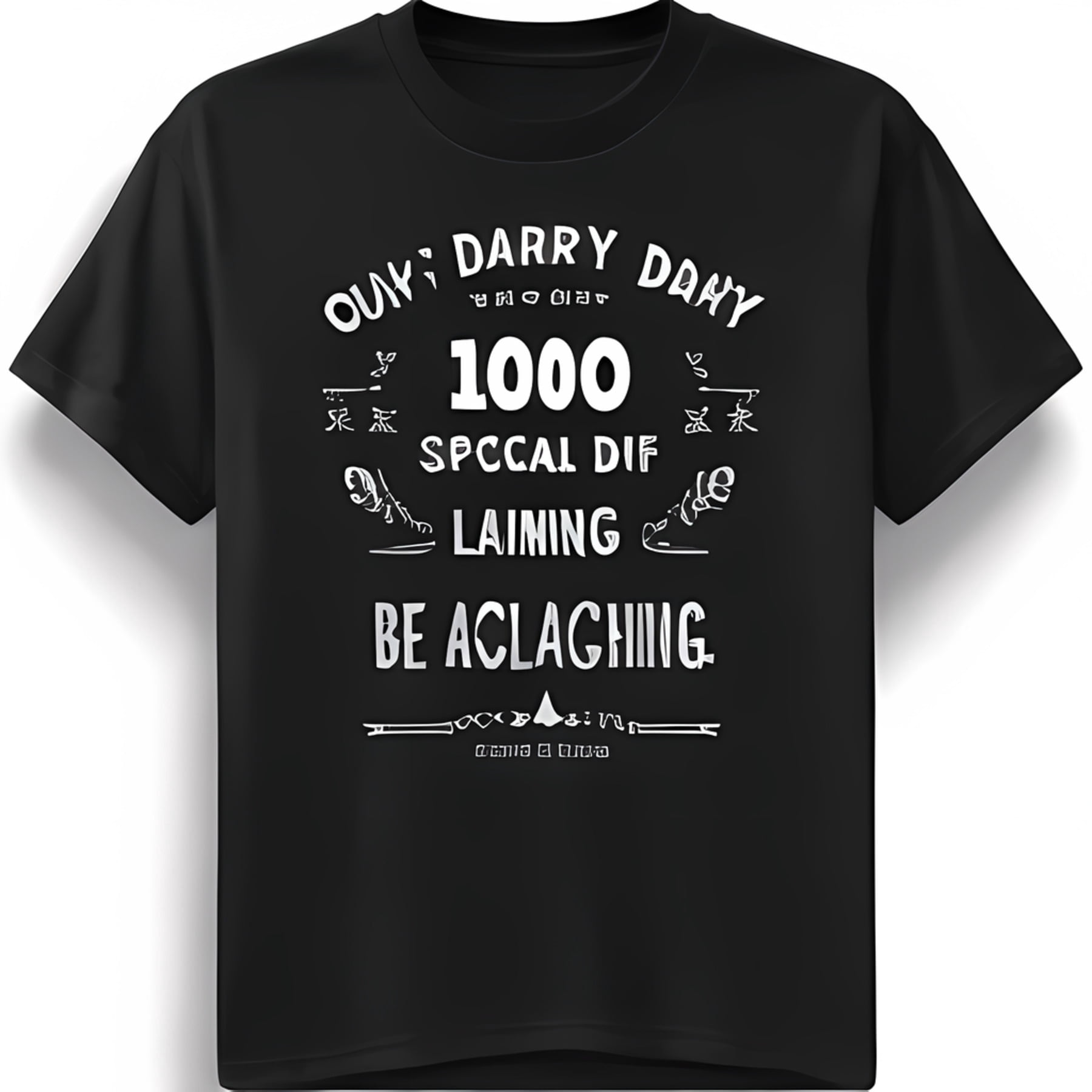 Vintage Screen Print Black T-Shirt with Unique Text Design WhiteOutline ...