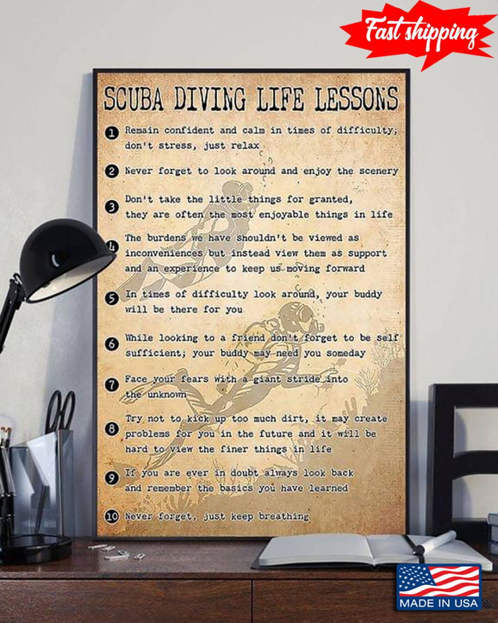 Vintage Scuba Diving Life Lessons 11 x 17 Inch Poster - Walmart.com