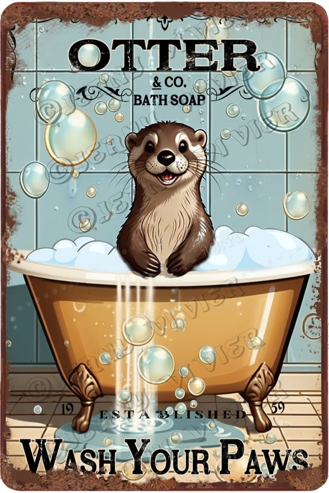 Vintage Sea Otter Metal Sign, Wash Your Paws Signs, Funny Otter Sign ...