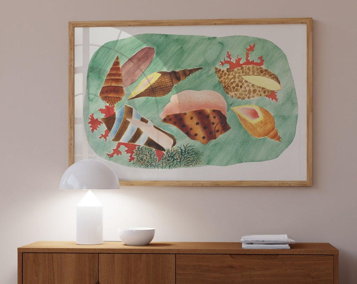 Vintage Sea Shells Print • 1900'S Painting Poster • Retro Horizontal ...