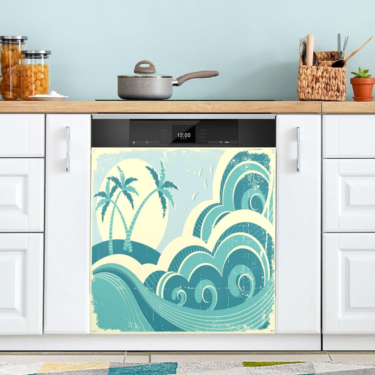 Vintage Sea Waves Dishwasher Magnet Cover, Wash Machine Magnectic ...