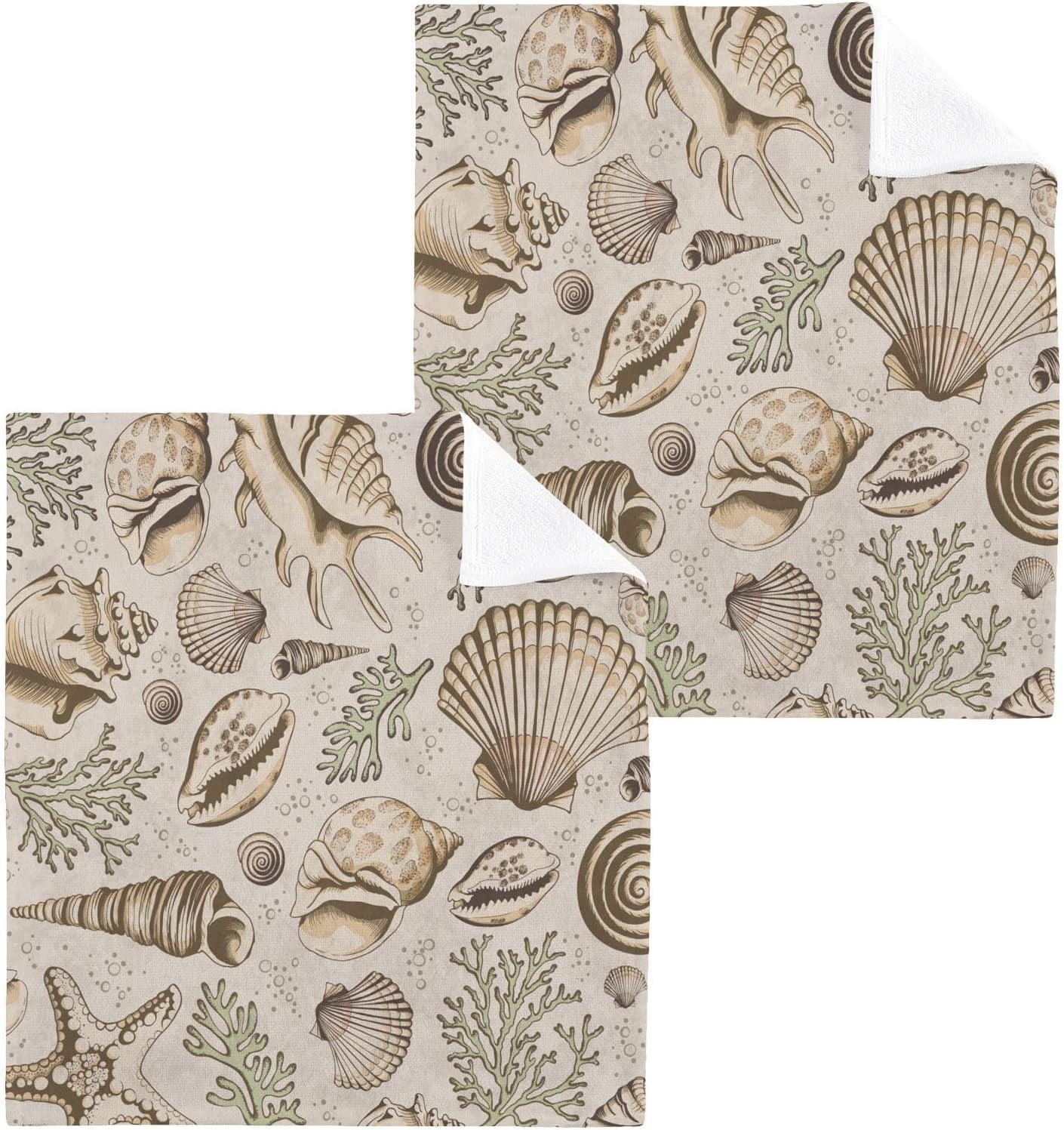 Vintage Seashells Washcloth 12x12in Set, 6 Pack Absorbent Cotton Towel ...
