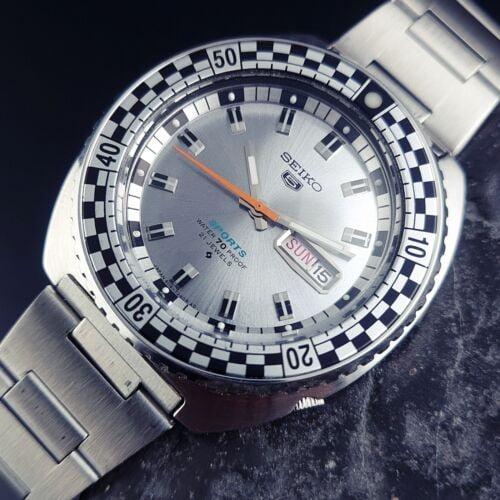 Vintage Seiko 5 Sports Rally Diver 6119-7173 Automatic 21 Jewels Silver ...