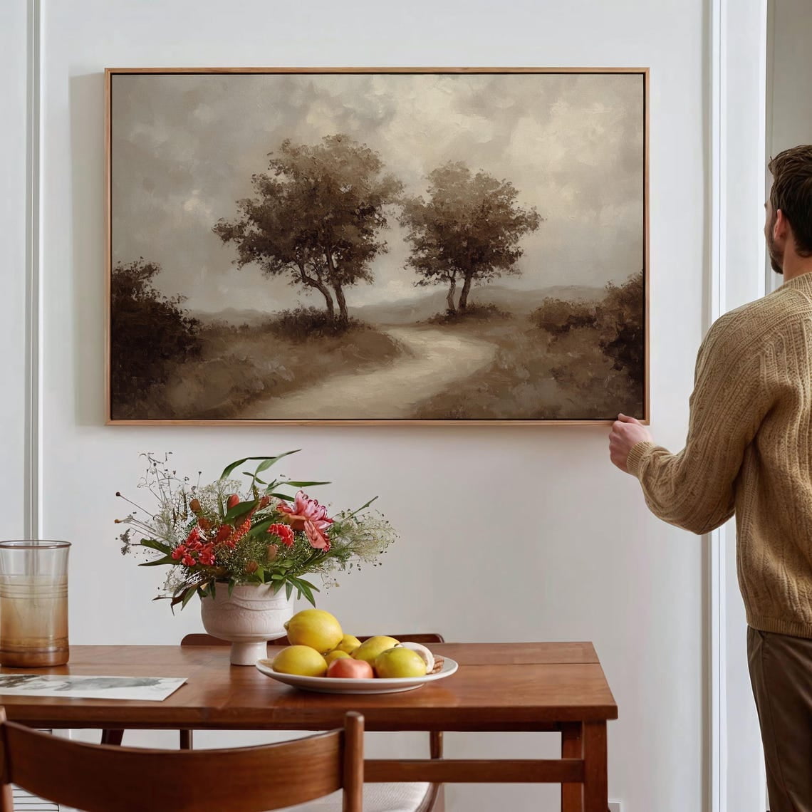 Vintage Sepia Landscape Art, Rustic Country Path With Trees, Timeless ...