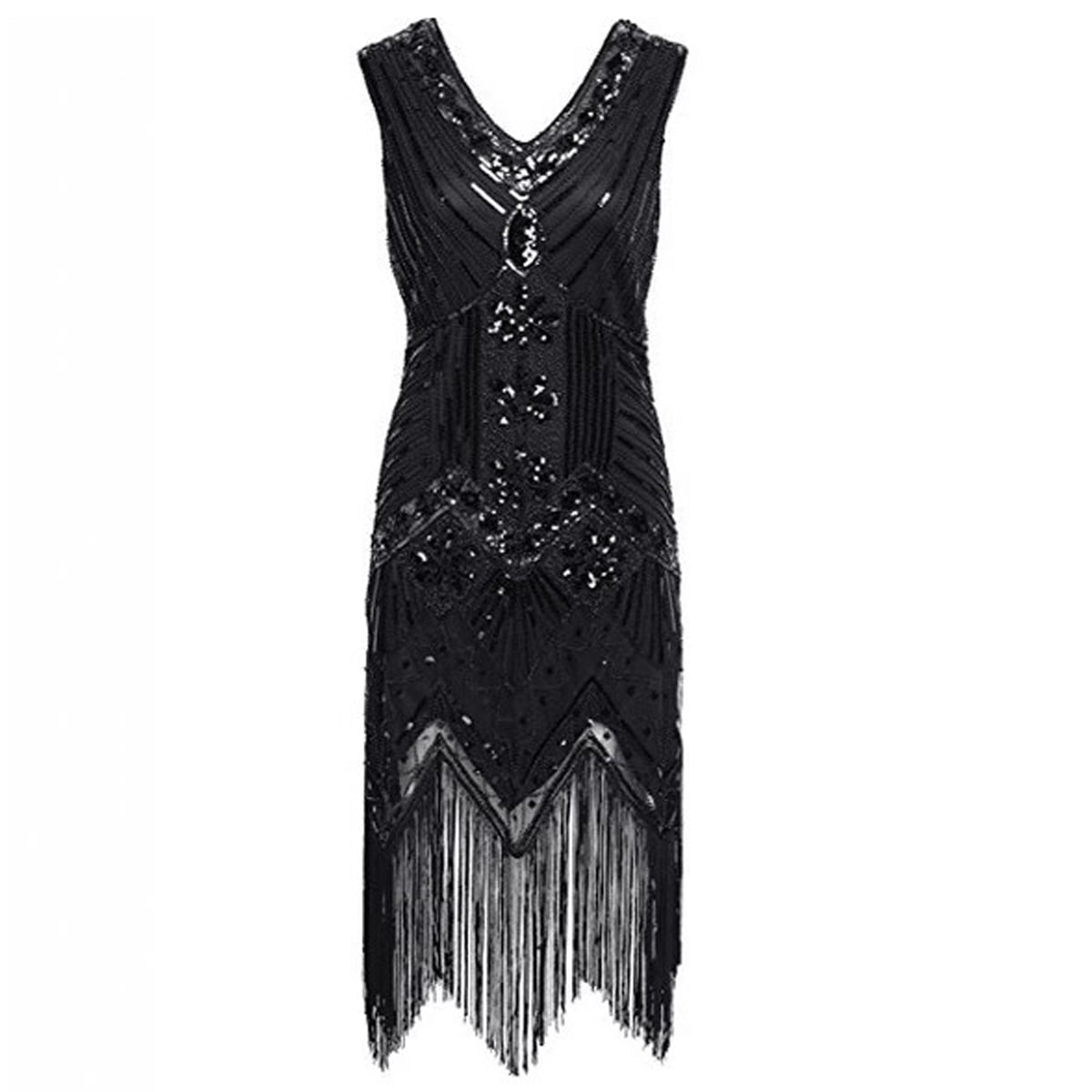 Vintage Sequin Art Deco Fringe Gatsby Flapper Dress for Prom Formal ...
