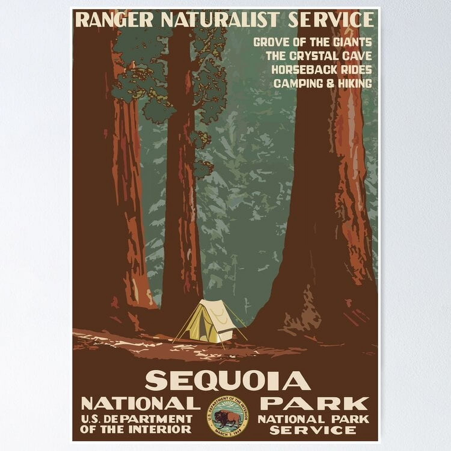 Vintage Sequoia Poster - National Park Poster, 12x18 UNFRAMED - Walmart.com