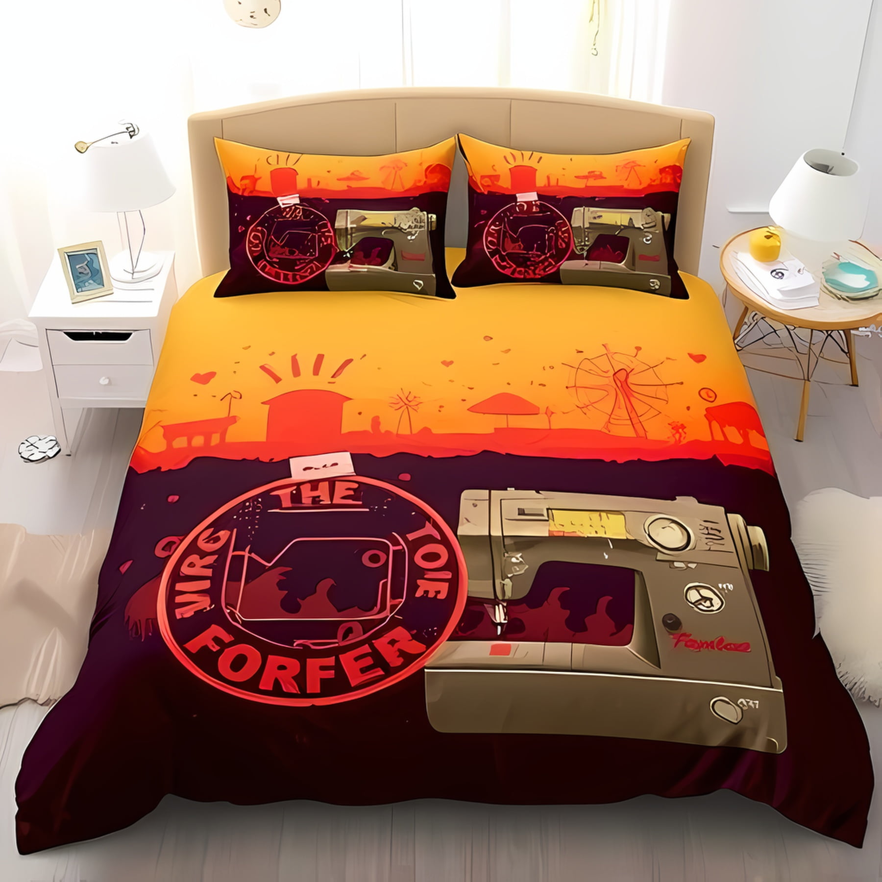 Vintage Sewing Machine 3-Piece Duvet Cover and Pillowcase Set - Bold ...