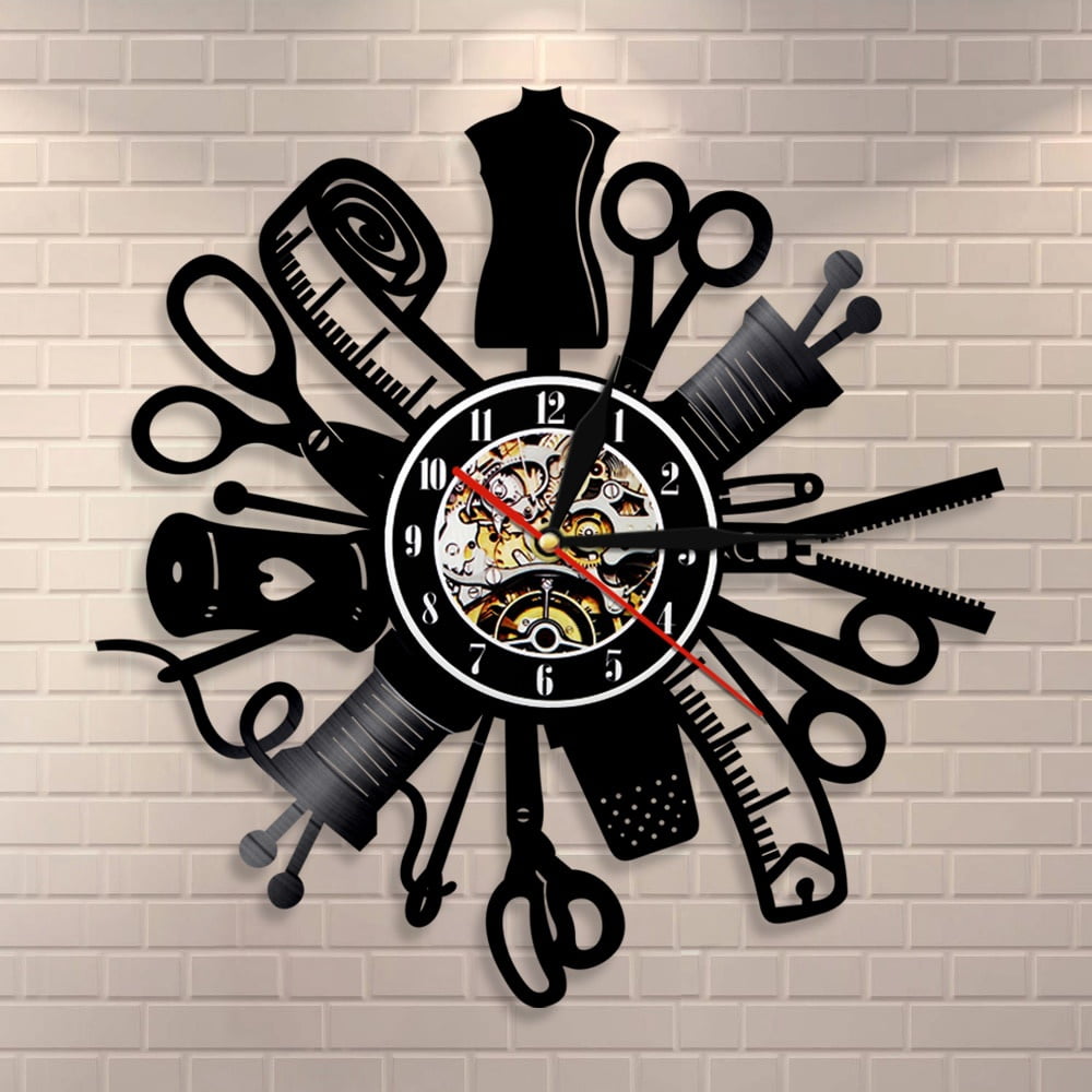 Vintage Sewing Machine Wall Clock Quilting Vinyl Record Wall Art ...