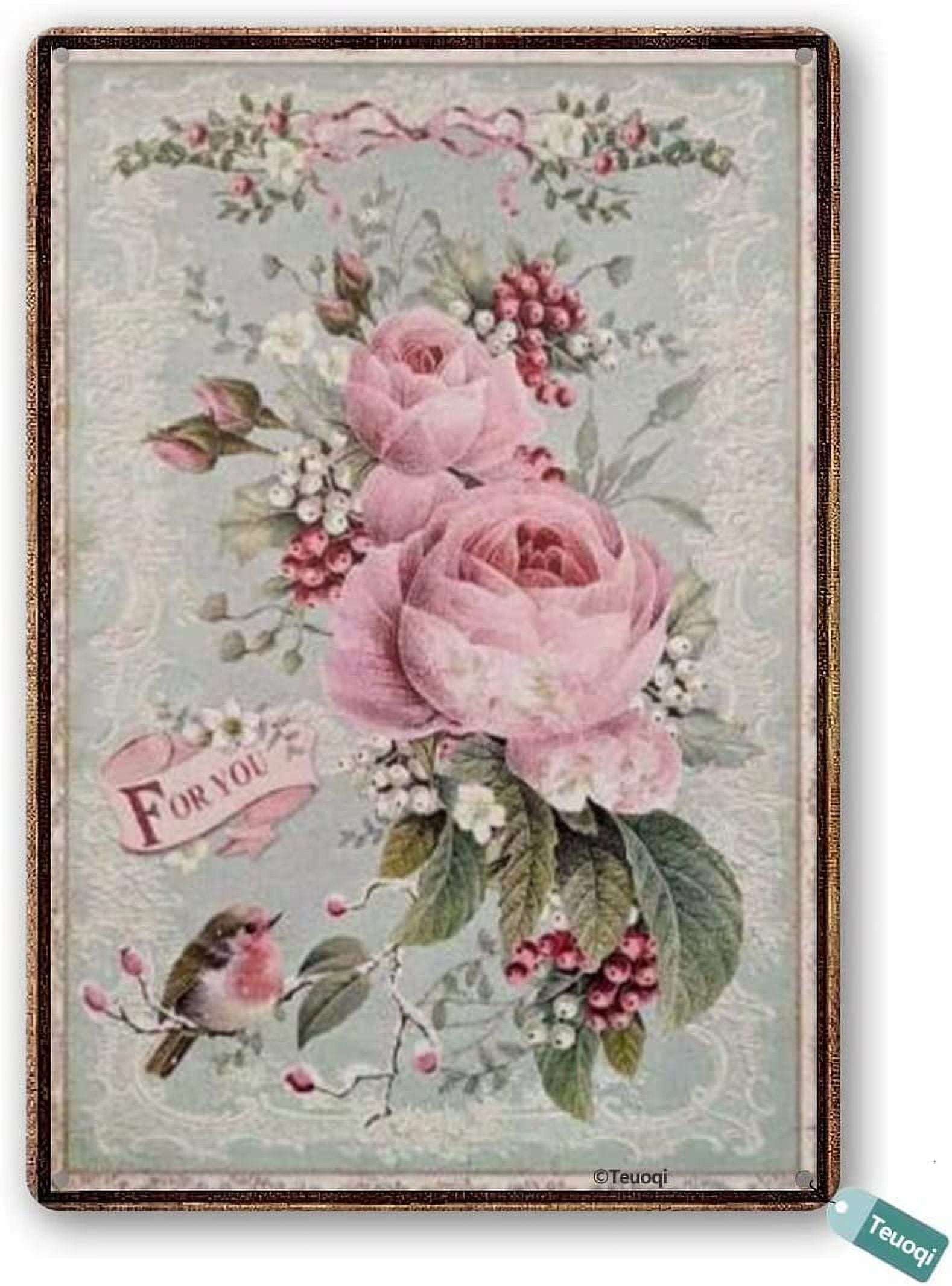 Vintage Shabby Chic Romantic Victorian Cottage Pink Roses Bird Retro ...