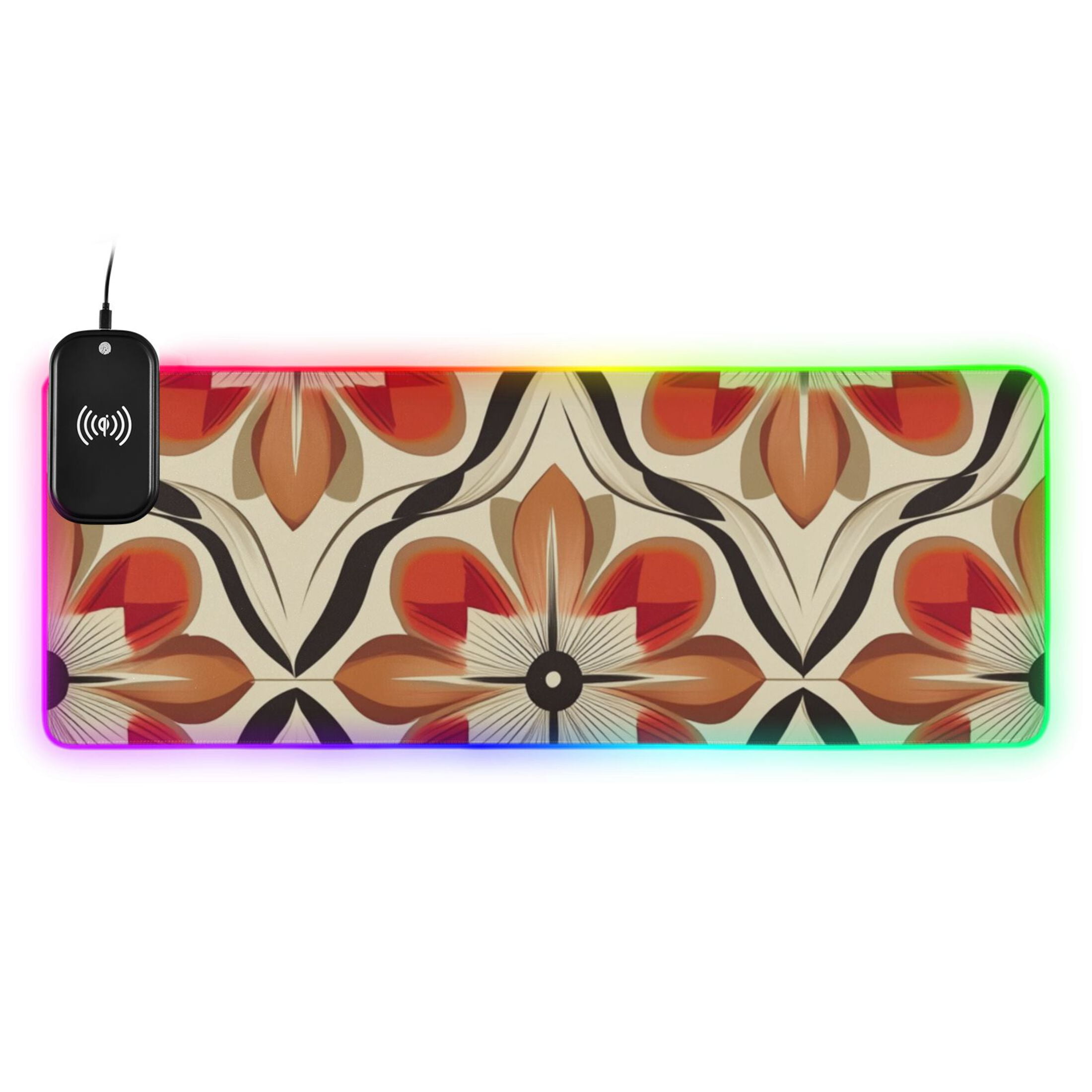 Vintage Shapes and Flowers Wireless Charging RGB Gaming Mouse Pad Large ...