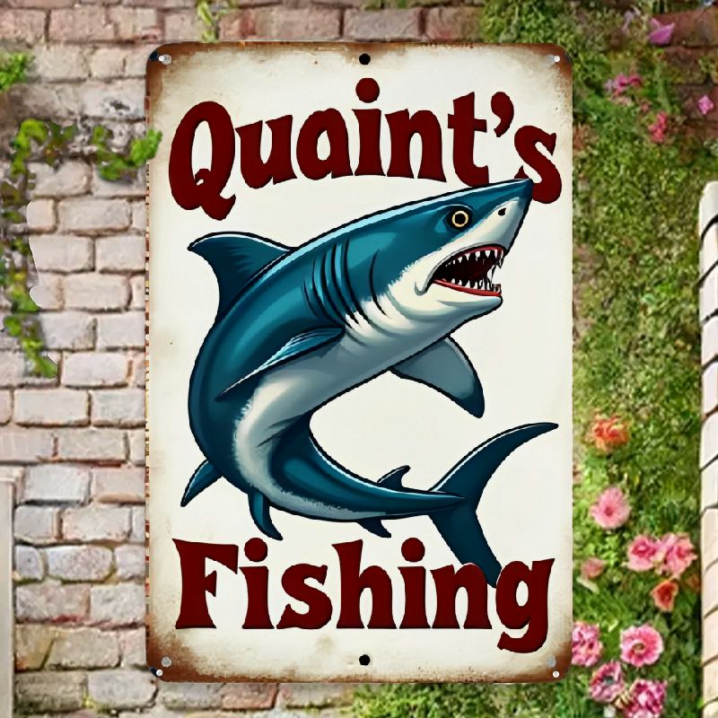 Vintage Shark Fishing Metal Sign - 8x12 Foot Rustic Wall Art with ...