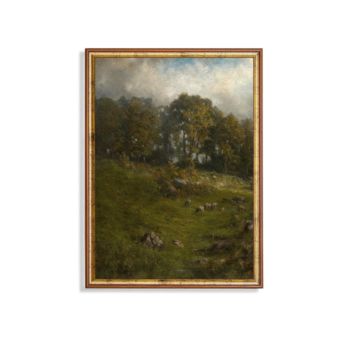 Vintage Sheep Grazing Landscape Poster Rustic Wall Art UNFRAMED Poster ...