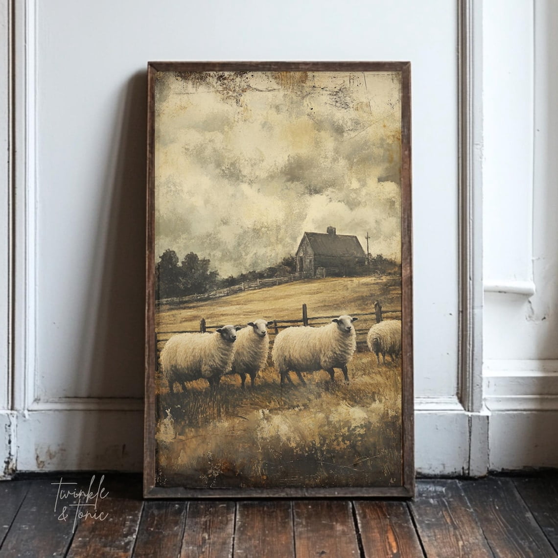 Vintage Sheep Pastoral Art Print Rustic Nursery Dark Academia Poster ...
