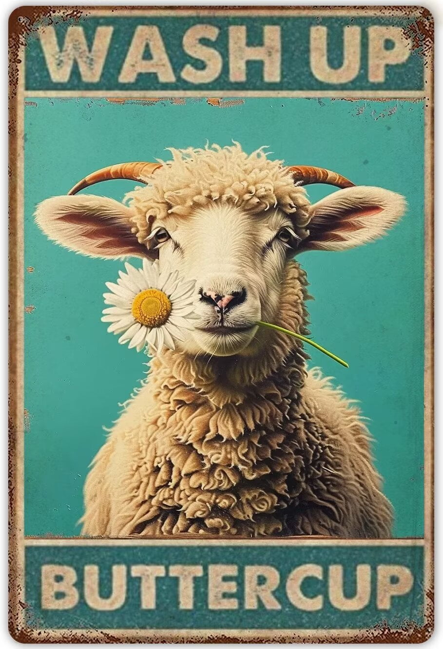 Vintage Sheep Tin Sign Funny Bathroom Signs Wash Up Buttercup Metal ...