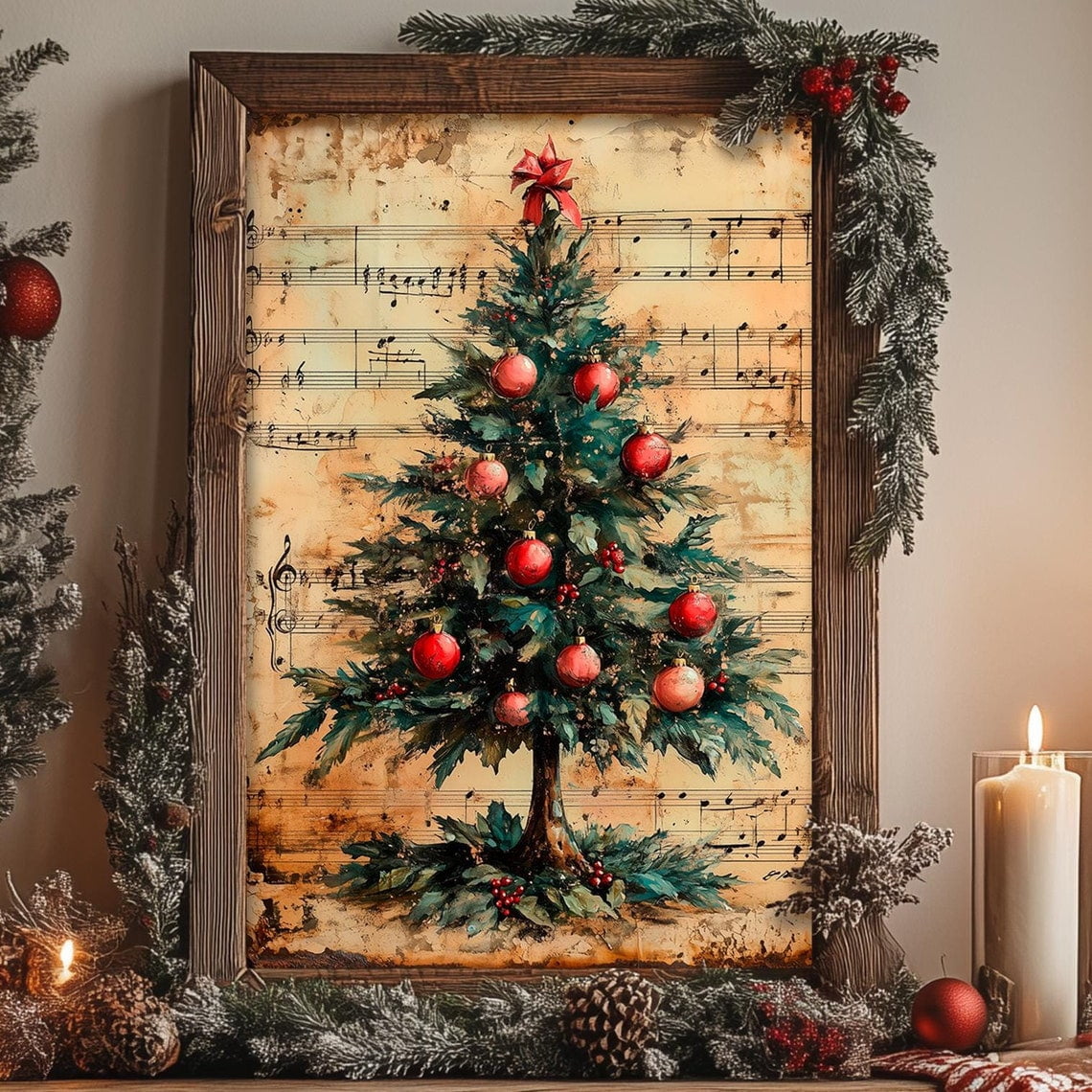 Vintage Sheet Music Wall Art, Tree Oil Painting Print, Dark Academia ...