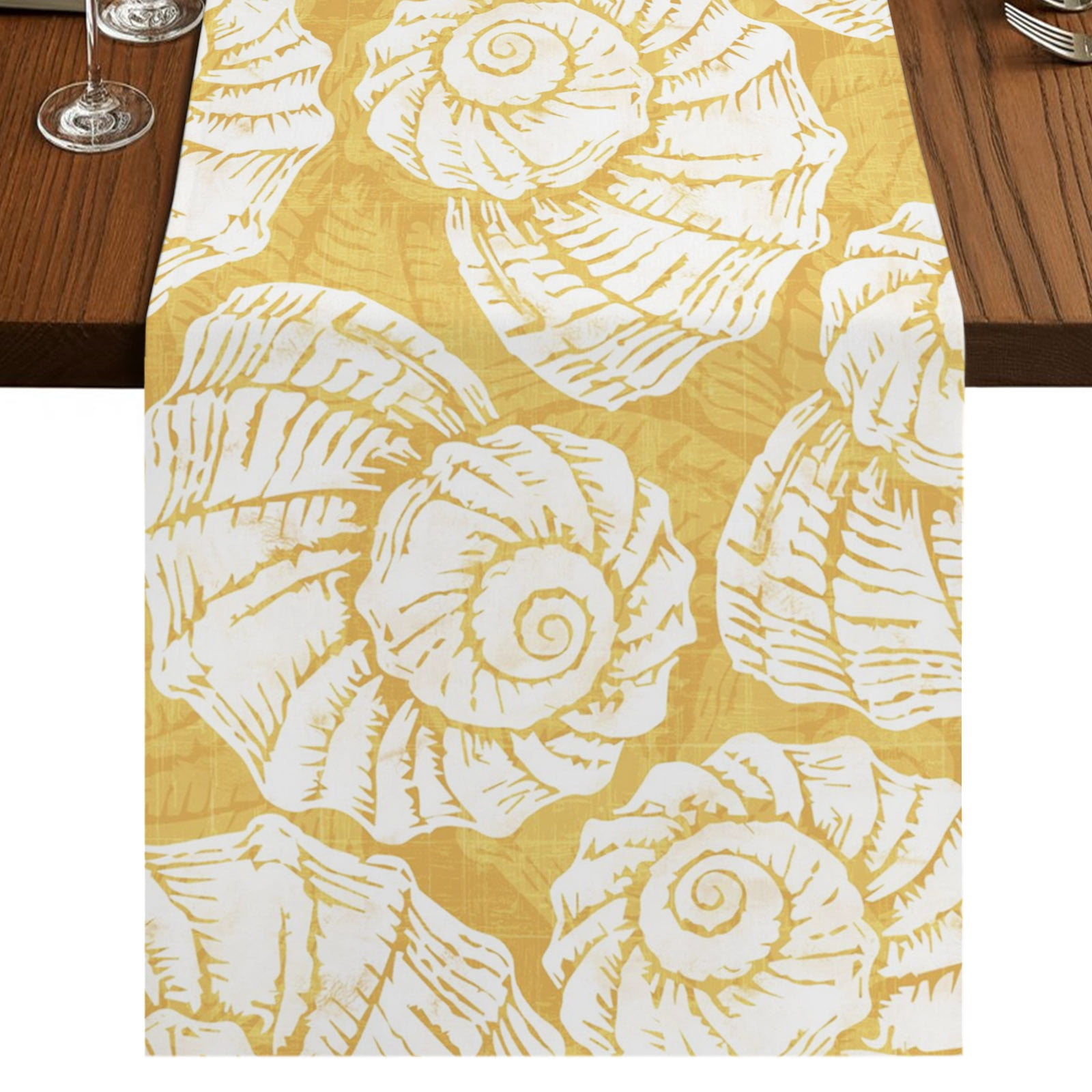 Vintage Shell Yellow Burlap Cotton Table Runner 13x60 Inches Long ...