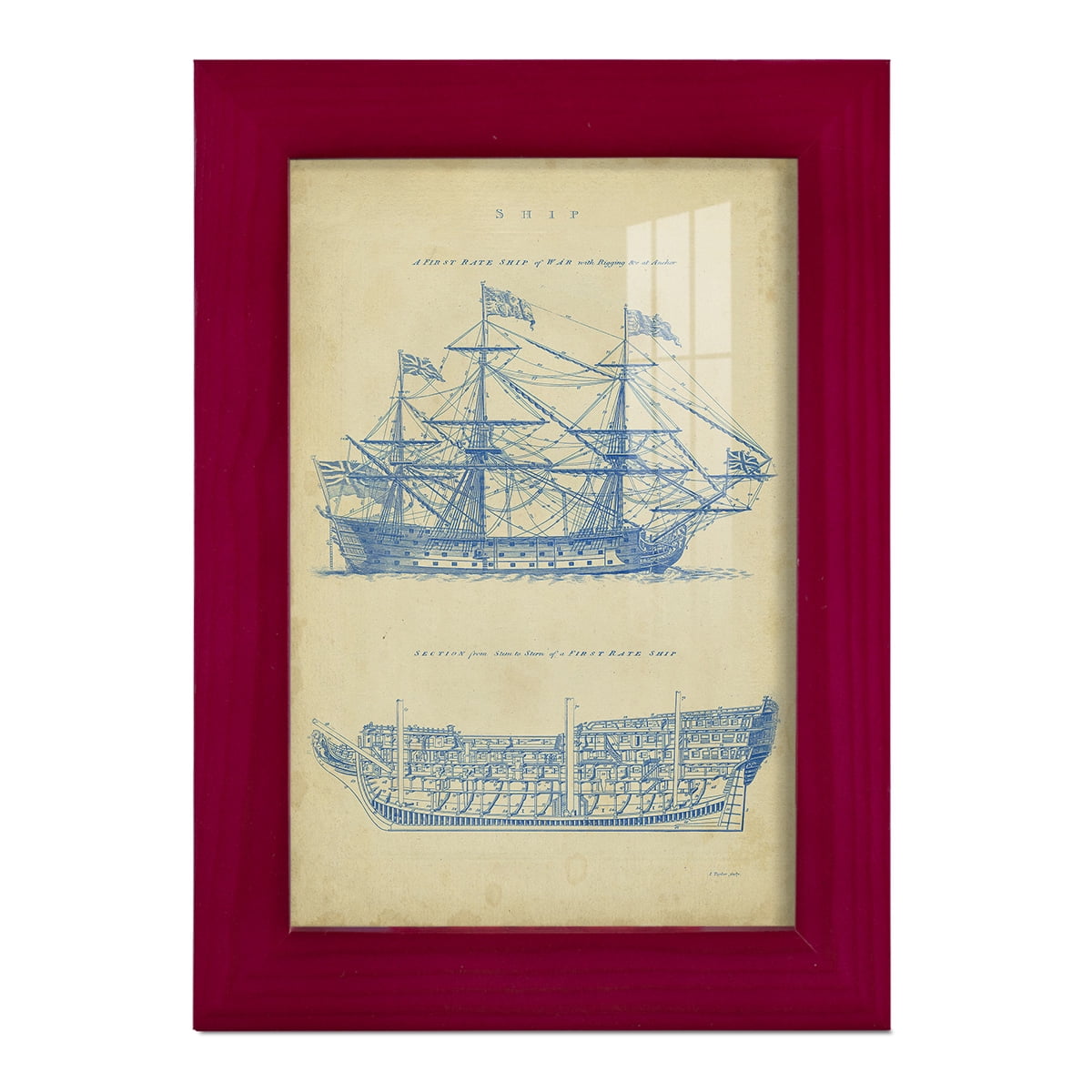 Vintage Ship Blueprint -Framed Print w/glass-Cherry Red - Walmart.com