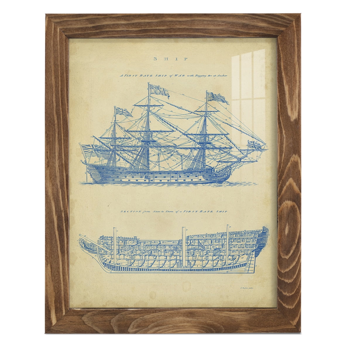 Vintage Ship Blueprint -Framed Print w/glass-Walnut - Walmart.com