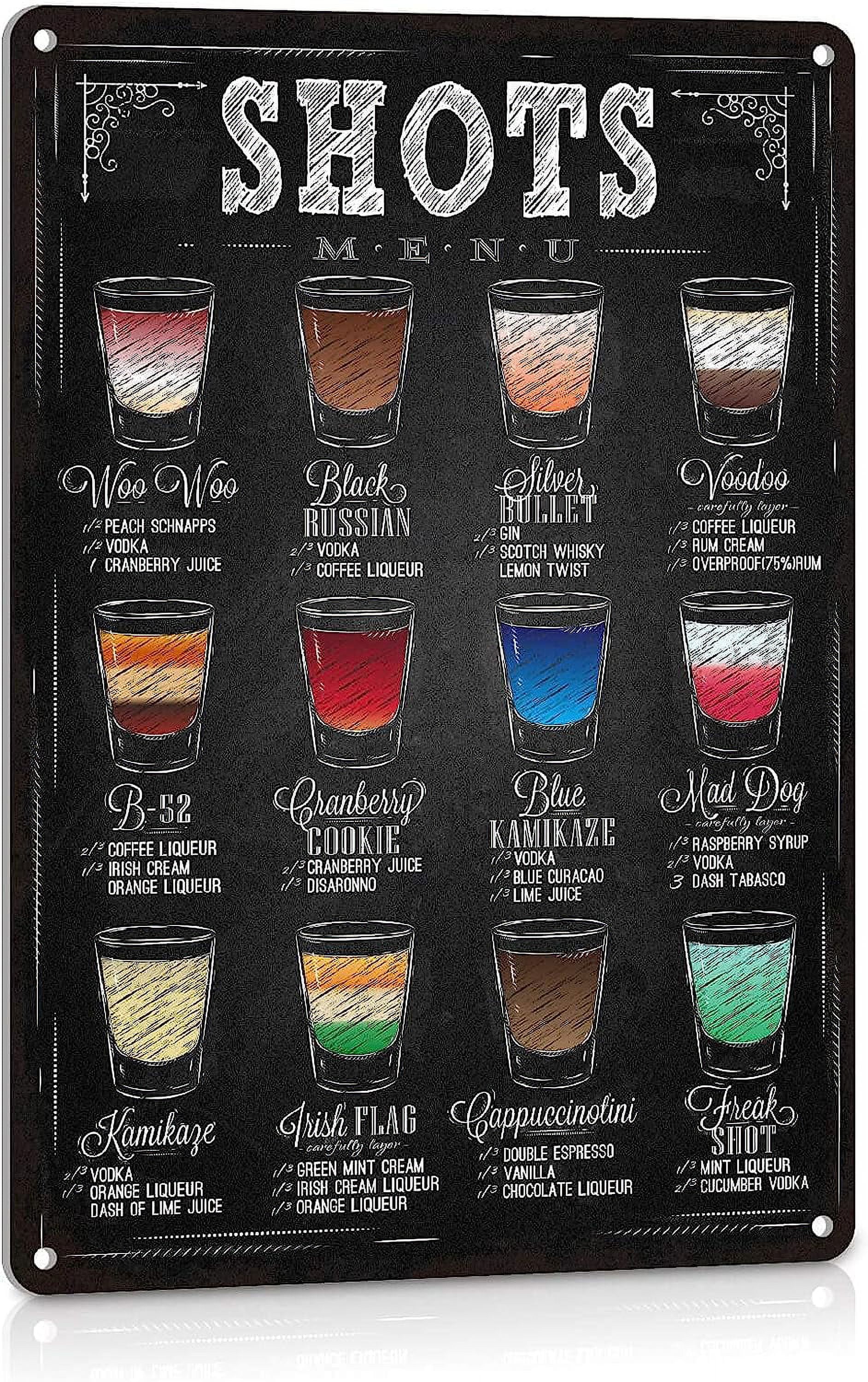 Vintage Shots Menu Signs Retro Bar Accessories Decor 16" X 12" Aluminum ...