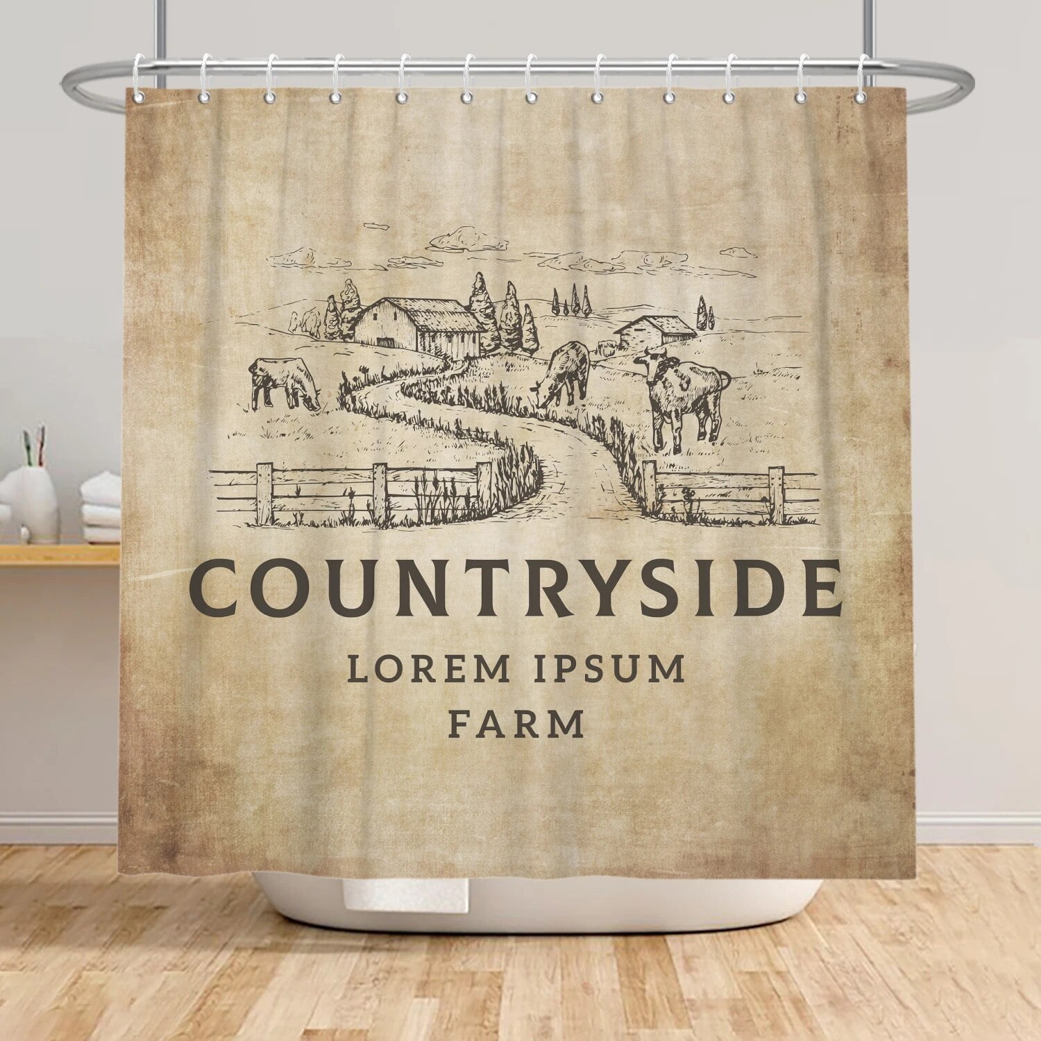 Vintage Shower Curtain 3D Print World Map Wildlife Farm Bathroom ...