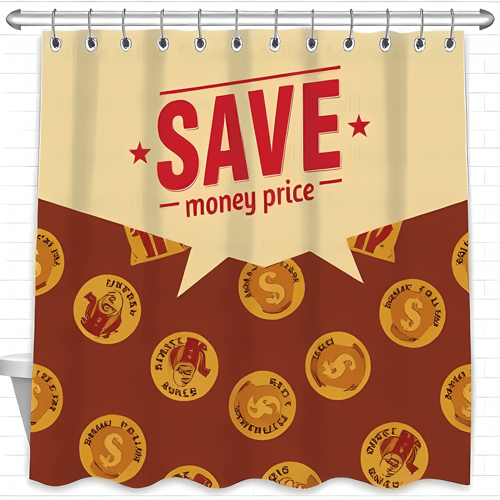 Vintage Shower Curtain with Bold 'SAVE' Design & Gold Coin Pattern ...