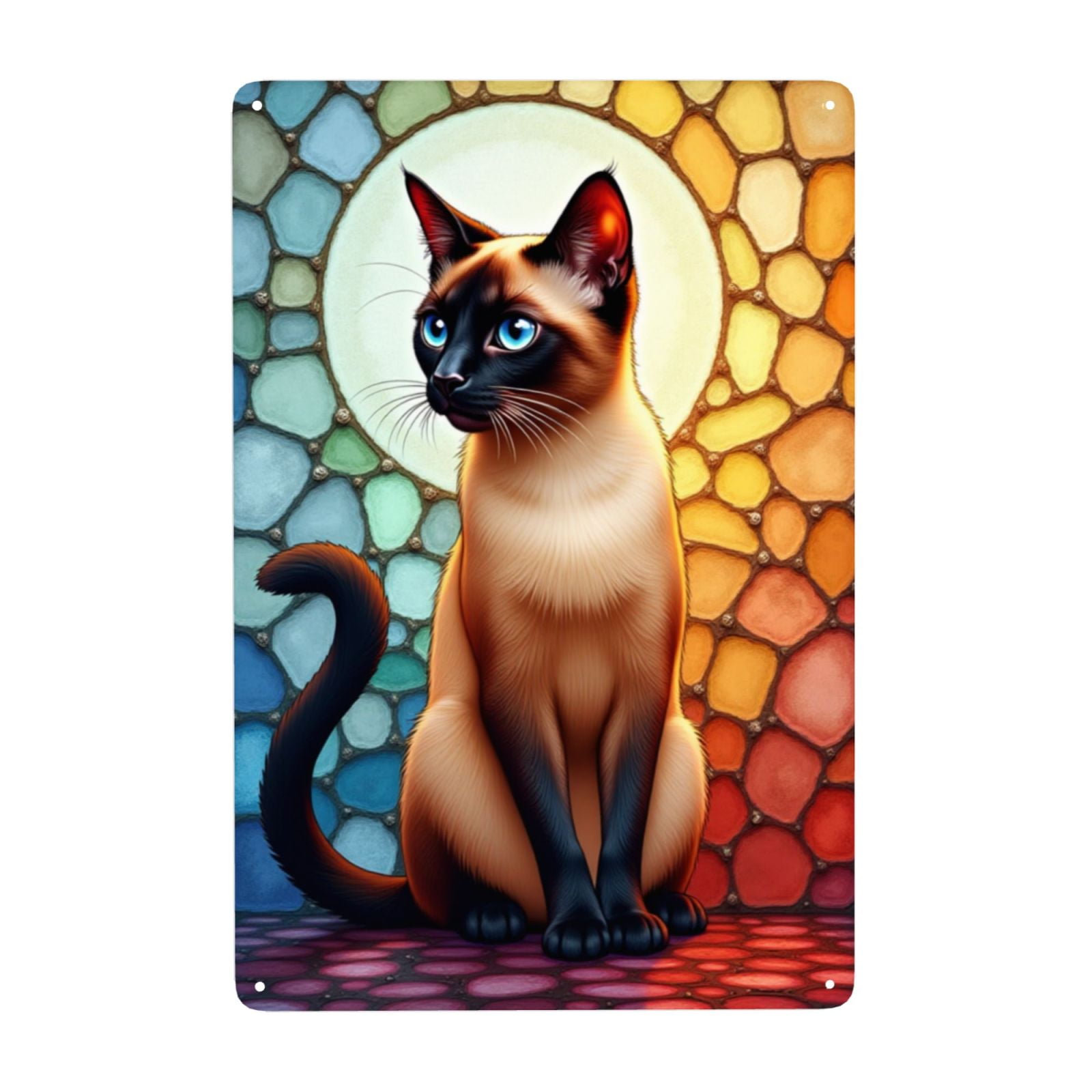 Vintage Siamese Cat Metal Tin Sign Stained Glass Style Cat Wall Art ...