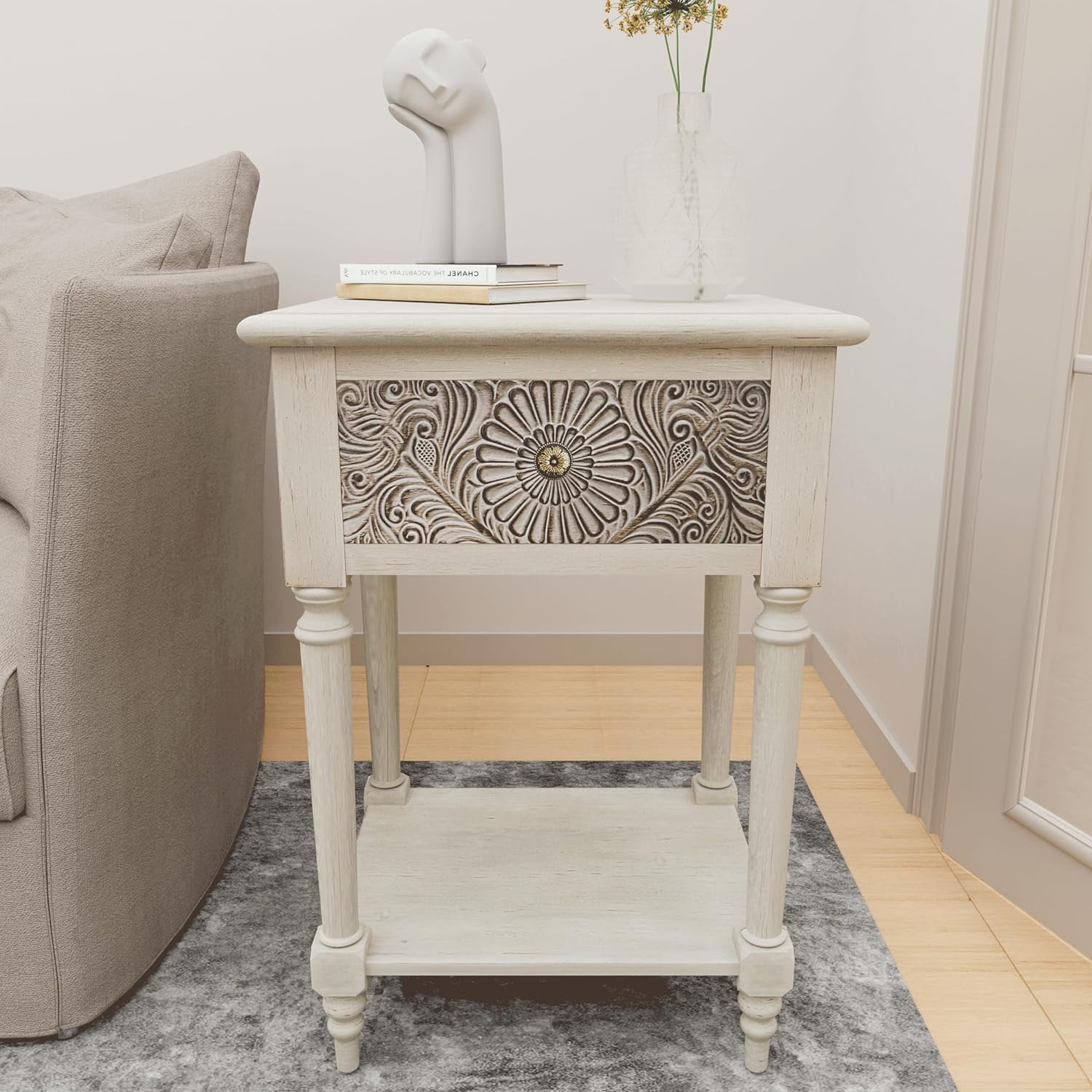 Vintage Side Table, MDF 2-Tier Nightstand Bedside Table, Small Wood ...