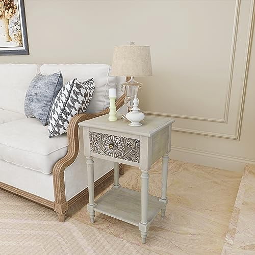 Vintage Side Table, MDF 2-Tier Nightstand Bedside Table, Small Wood ...